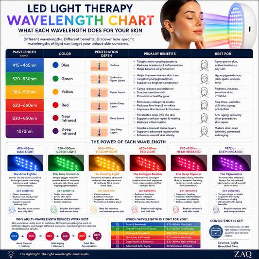 7 Color LED Light Therapy Chart & Benefits | ZAQ