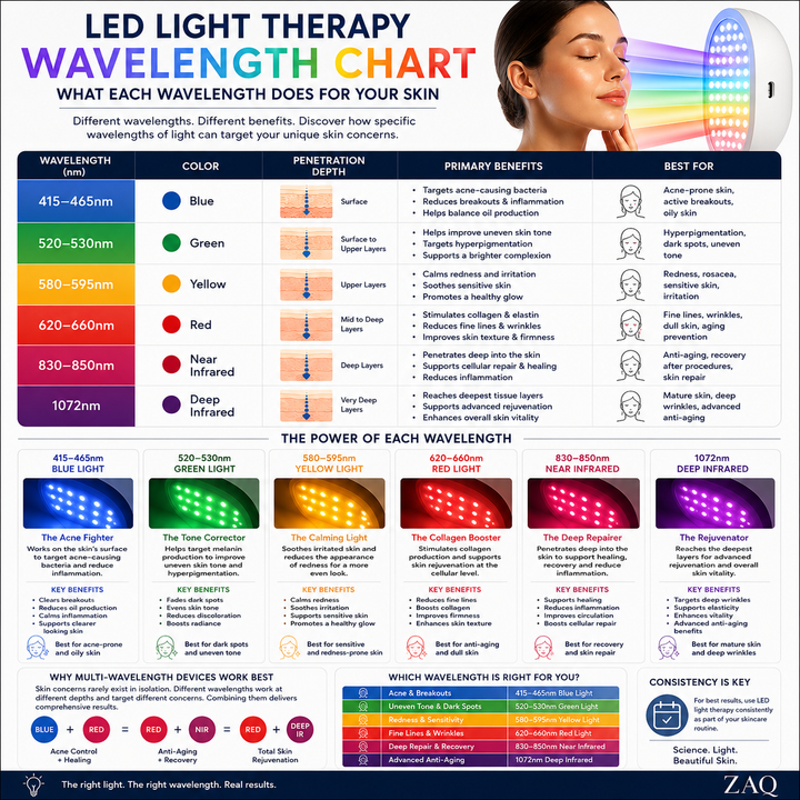 7 Color LED Light Therapy Chart & Benefits | ZAQ
