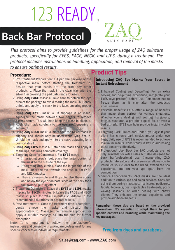 123 Ready Eye, Face, Lip, Neck Mask Back Bar Protocol – ZAQ